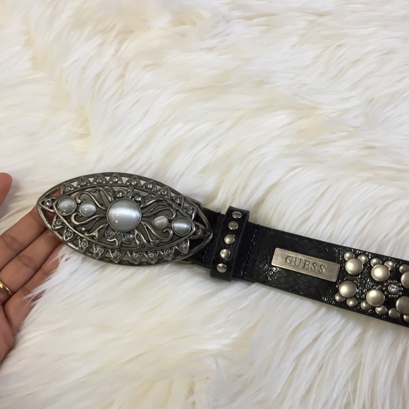 Guess | Accessories | Guess Black Silver Rhinestone Studded Belt | Poshmark
